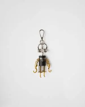 Prada Robot Saffiano Leather Keychain Charm - Steel/black