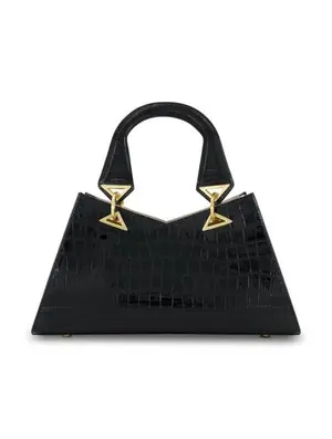 Mac Duggal Gold Plated Hardware Crocodile Embossed Leather Handbag
