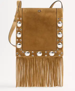 ValentinoGaravani Garavani Nellcôte Suede Shoulder Bag With Fringes - Beige