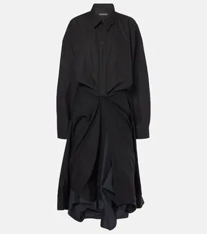 Balenciaga Gathered Tie-front Cotton Shirt Dress - Black