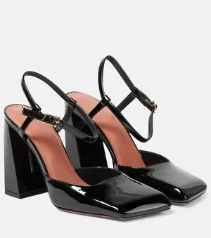 Amina Muaddi Charlotte 95 Patent Leather Pumps - Black