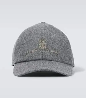 Brunello Cucinelli Logo Virgin Wool Flannel Baseball Cap - Grey