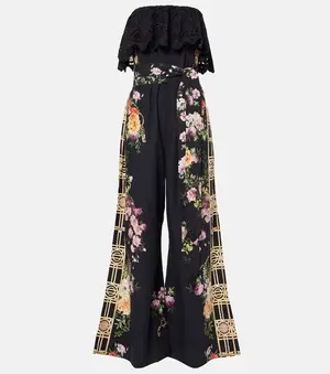 Camilla Floral Ruffled Strapless Jumpsuit - Black