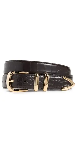 FAVORITE DAUGHTER The Jordan Croc Embossed Belt - Dk. Brown/gold
