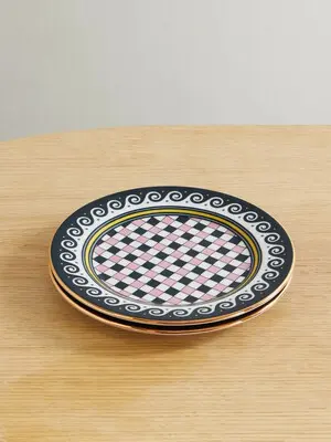 La DoubleJ Set Of Two Gold-plated Porcelain Dessert Plates - Blue
