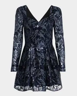 Dress The Population Pleated Sequin Floral Applique Mini Dress In Navy  Multi - 55% Off | Editorialist