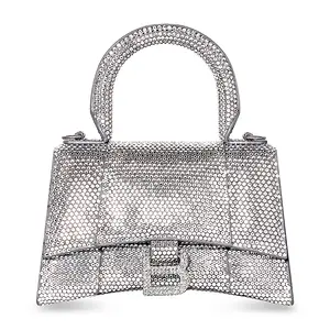 Balenciaga Hourglass Top Handle Bag With Rhinestones - Grey
