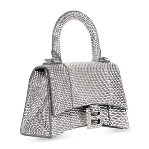 Balenciaga Hourglass Top Handle Bag With Rhinestones - Grey