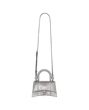 Balenciaga Hourglass Top Handle Bag With Rhinestones - Grey
