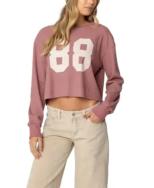EDIKTED 88 Waffle Long Sleeve T-shirt - Mauve