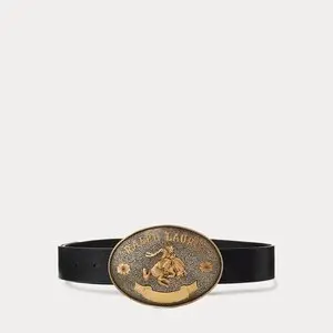 POLO RALPH LAUREN LEATHER VINTAGE BLACK BRASS Belt LUX COVETED Ralph Lauren Belt Horseshoe Leather Silver Metal Indian  main image 2