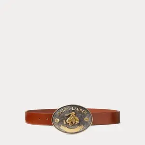 Ralph Lauren Rodeo-buckle Vachetta Leather Wide Belt - Rl Gold
