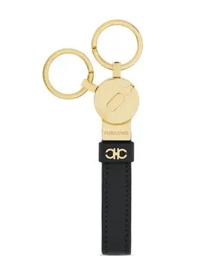 FERRAGAMO Logo-embossed Leather Keychain - Black