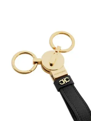 FERRAGAMO Logo-embossed Leather Keychain - Black