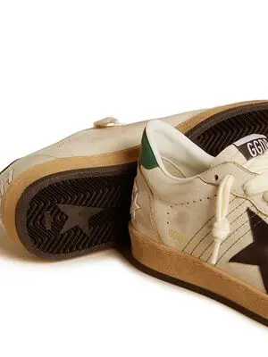 GOLDEN GOOSE Ball Star Sneakers With Black Leather Star And Green Heel Tab - White