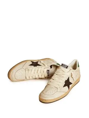 GOLDEN GOOSE Ball Star Sneakers With Black Leather Star And Green Heel Tab - White