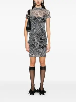 BOSS Newspaper-print Mesh Mini Dress