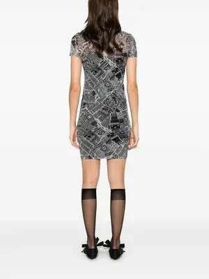 BOSS Newspaper-print Mesh Mini Dress