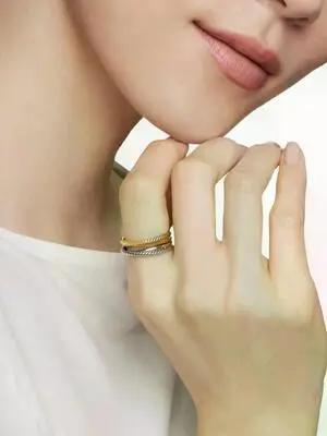 David Yurman 18kt Yellow Gold And Sterling Crossover Band Ring - Silver