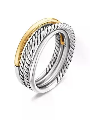 David Yurman 18kt Yellow Gold And Sterling Crossover Band Ring - Silver