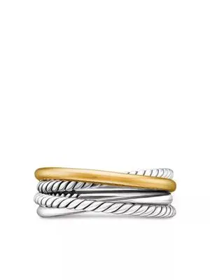 David Yurman 18kt Yellow Gold And Sterling Crossover Band Ring - Silver