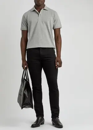 Saint Laurent Logo-embroidered Piqué Cotton Polo Shirt - Grey