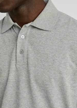 Saint Laurent Logo-embroidered Piqué Cotton Polo Shirt - Grey