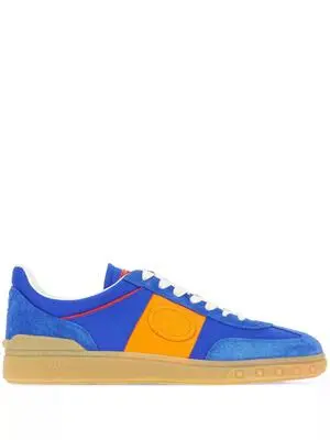 Valentino Garavani Upvillage Low Top Sneakers In Crust Leather And Nylon - Blue