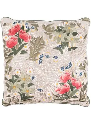 LES-OTTOMANS Garden-embroidered Cushion - Neutrals