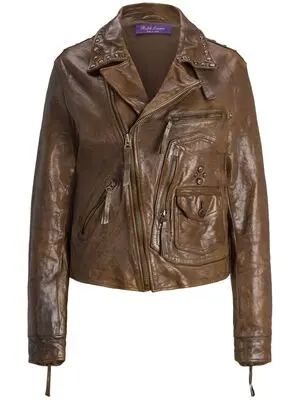 Ralph Lauren Andrea Stud-embellished Leather Jacket - Brown