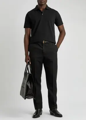 Saint Laurent Logo-embroidered Piqué Cotton Polo Shirt - Black