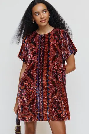 Maeve Emmy Velvet Mini Dress - Wine