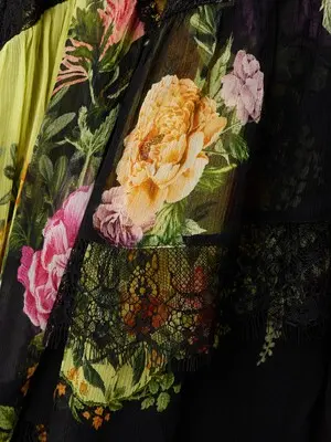 Camilla Asymmetric Crystal-embellished Lace-trimmed Floral-print Silk-crepon Midi Dress