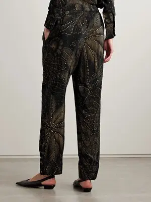 Farm Rio Crystal-embellished Printed Straight-leg Pants