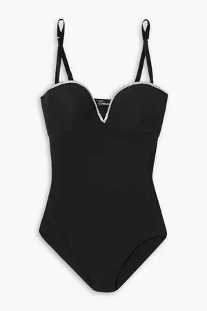 I.D. Sarrieri Swarovski Crystal-embellished Stretch-jersey Bodysuit