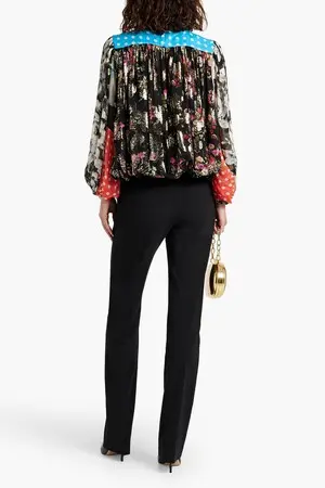 Dolce & Gabbana Printed Metallic Fil Coupé Chiffon Blouse