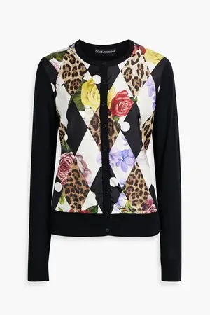Dolce & Gabbana Printed Twill-paneled Cashmere-blend Cardigan