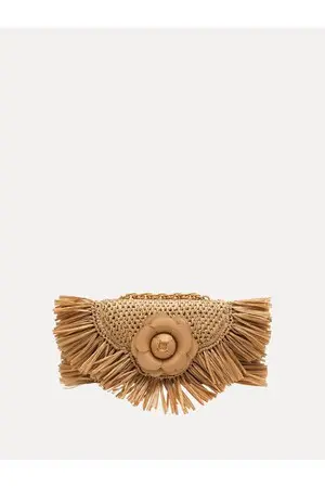 Oscar De La Renta Raffia Fringe Tro Bag - Gold