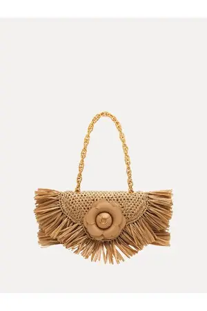 Oscar De La Renta Raffia Fringe Tro Bag - Gold