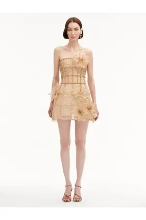 oscar de la renta orchid embroidered cocktail dress Orchid embroidered guipure lace midi dress in black - Oscar De La Renta