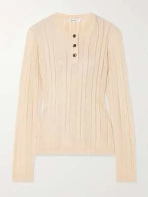 FRAME Ribbed-knit Henley Top