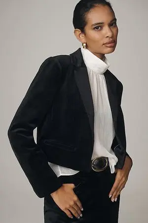 Maeve Velvet Cropped Tux Blazer Jacket