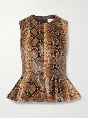 SALON 1884 Izabel Paneled Snake-effect Leather Peplum Top