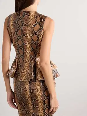 SALON 1884 Izabel Paneled Snake-effect Leather Peplum Top