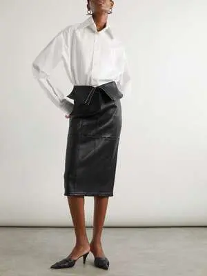 Alexander McQueen Paneled Leather Midi Skirt