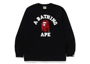 BAPE Camo College Long Sleeve Tee Shirt - Black/red
