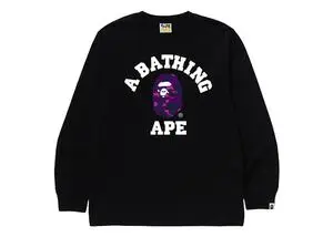 BAPE Camo College Long Sleeve Tee Shirt - Black/purple