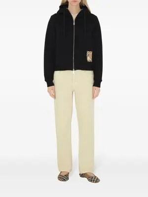Burberry Check Label Zip-up Hoodie - Black