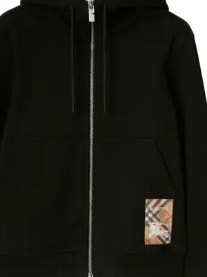 Burberry Check Label Zip-up Hoodie - Black