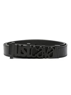 Just Cavalli Logo Buckle Leather Belt - Black